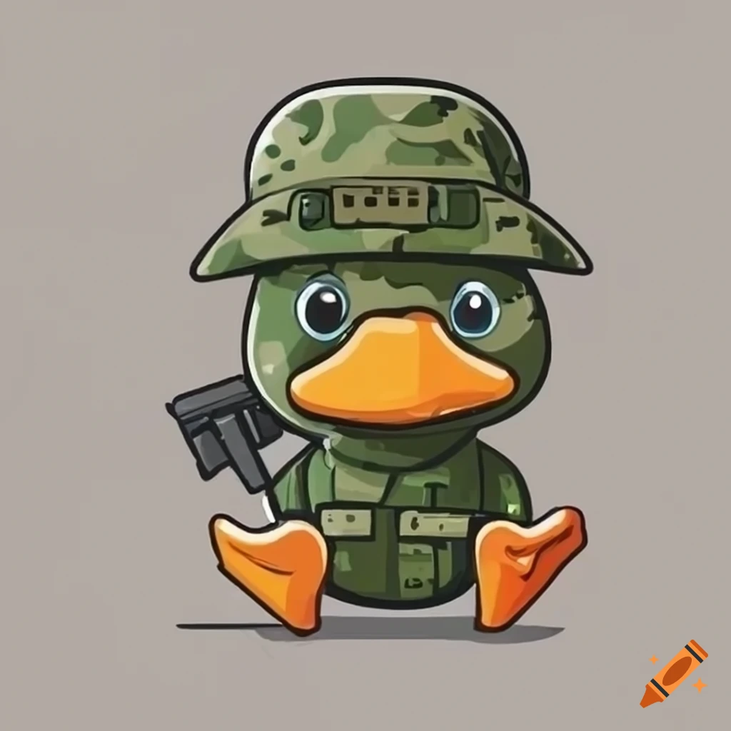 Cartoon of a cute tactical military duck on Craiyon