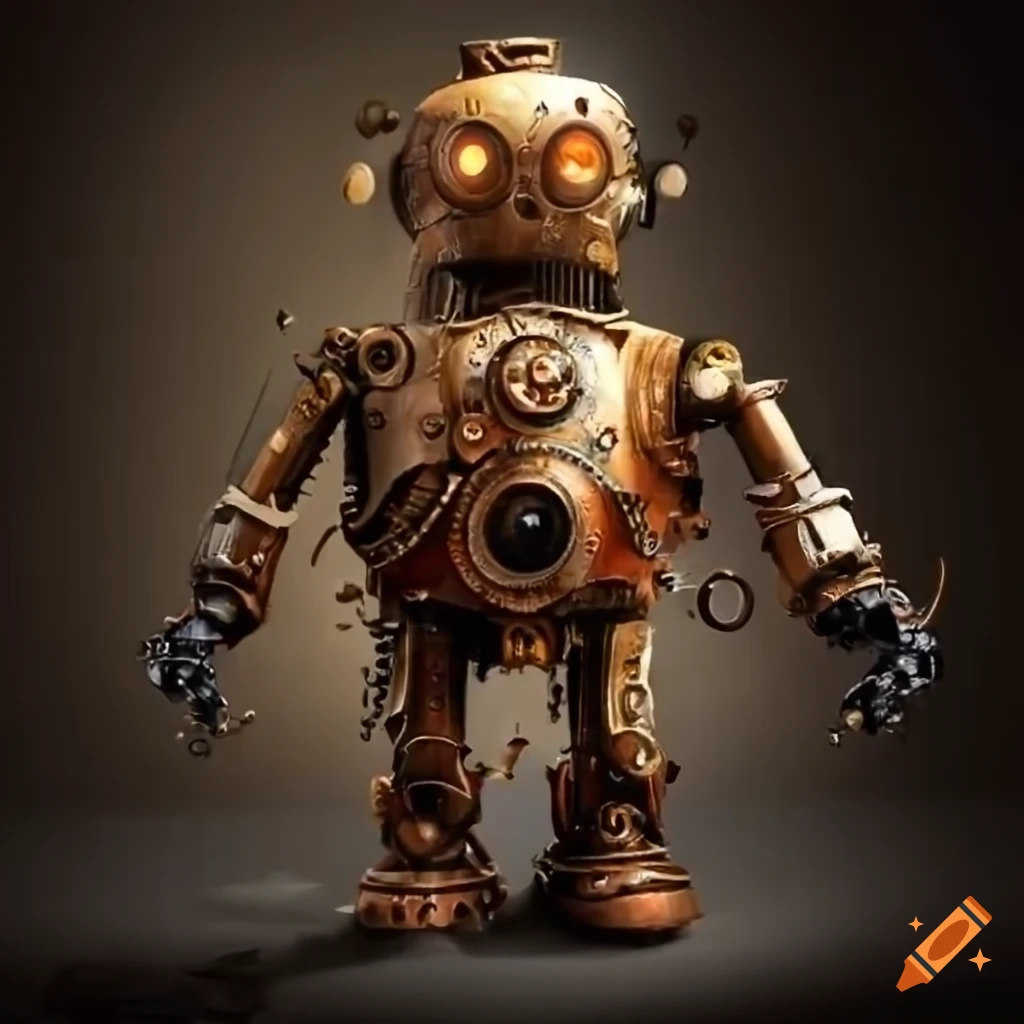 Steampunk robot illustration on Craiyon