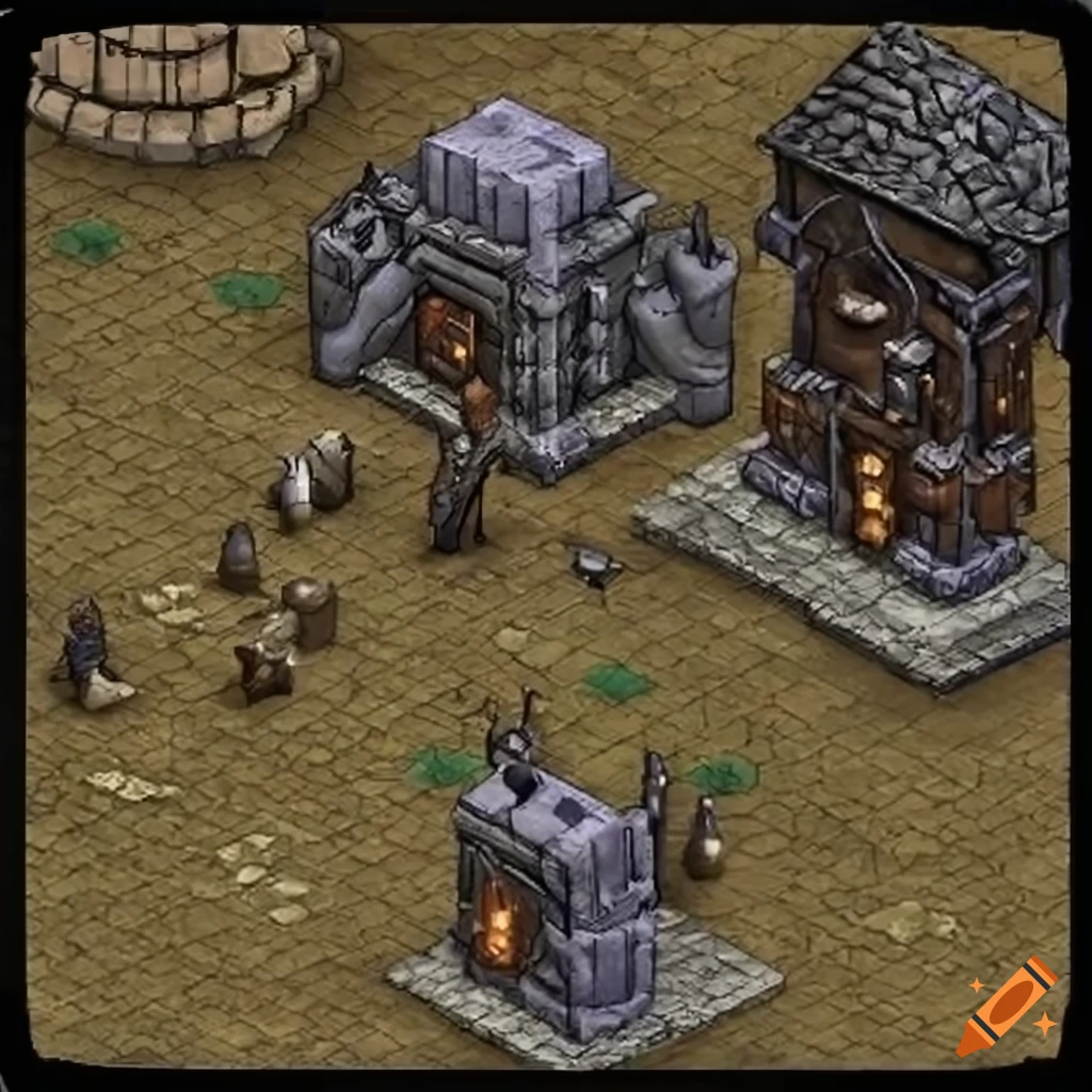 Isometric view of a dark fantasy rpg game on Craiyon