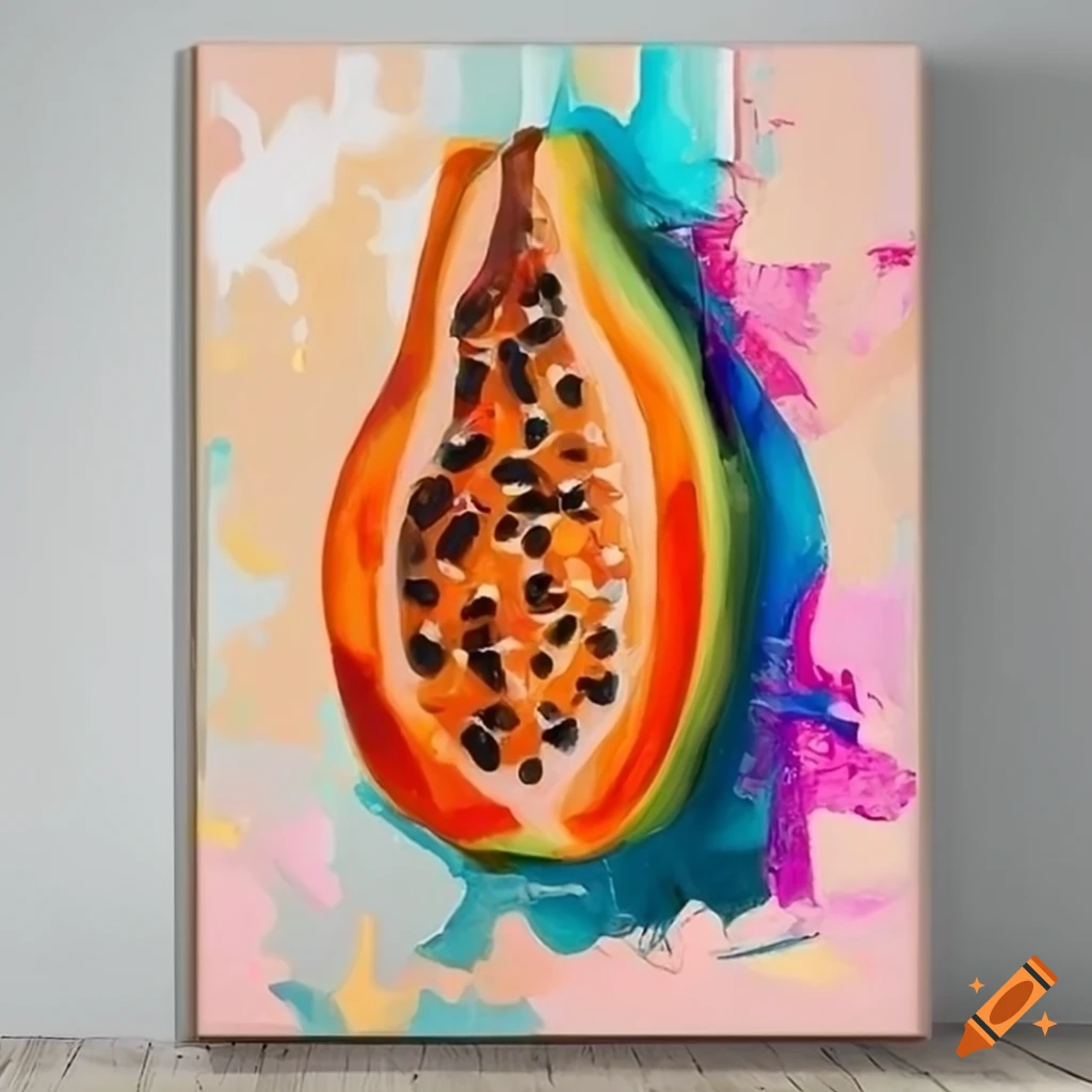 Modern abstract painting with vibrant papayas on Craiyon