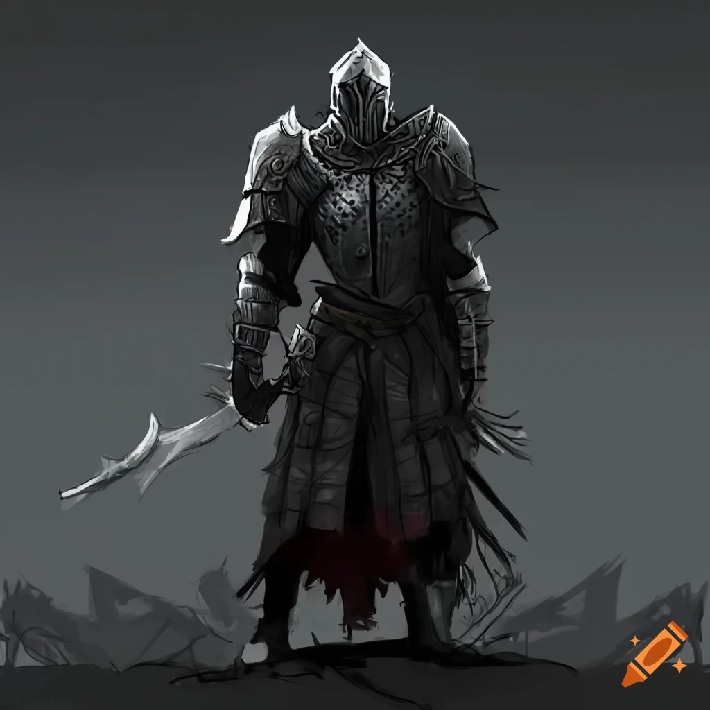Sketch of a dark medieval knight concept art on Craiyon