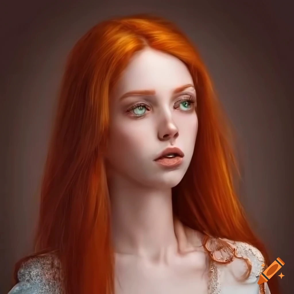 Red-haired girl in chain mail tabard and white pants on Craiyon