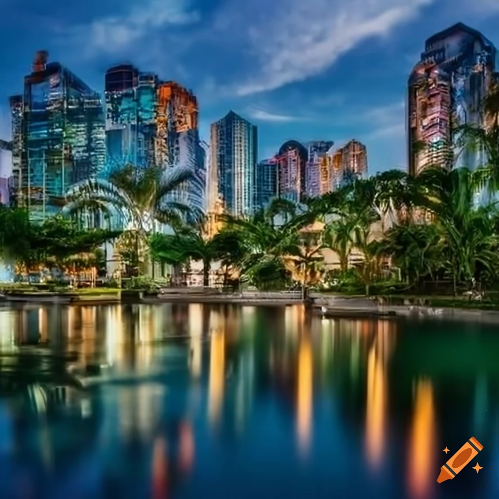 A modern tropical city center on Craiyon