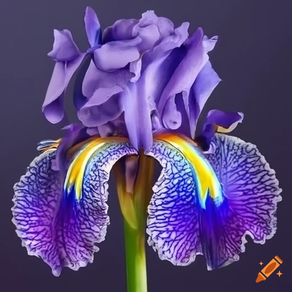 Violet-turquoise irises with pearls on Craiyon