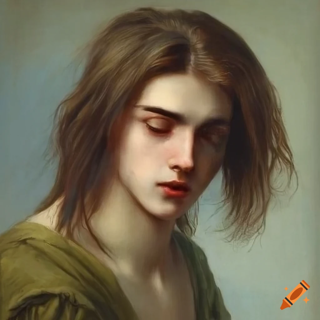 Portrait of a young man with long hair in pre-raphaelite style on Craiyon