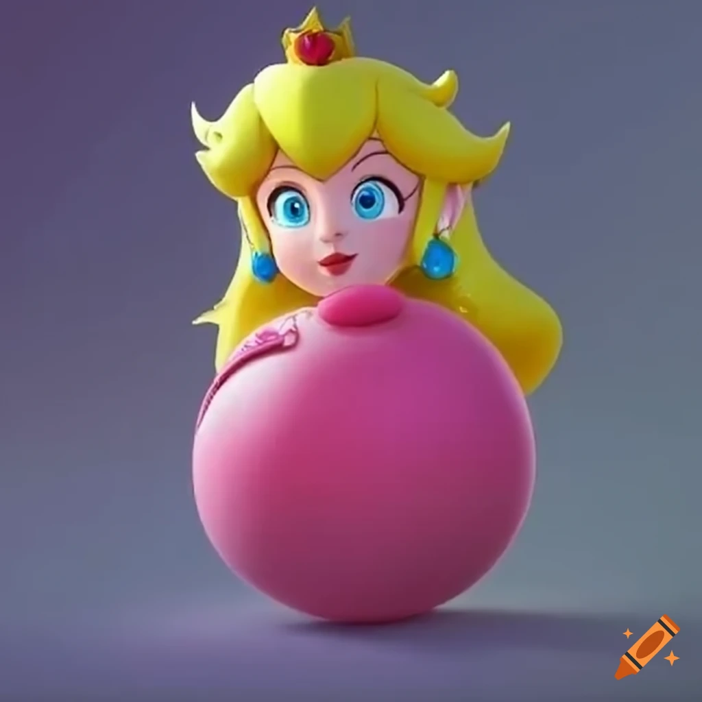 Humorous image of Princess Peach trapped in a giant rubber ball on Craiyon