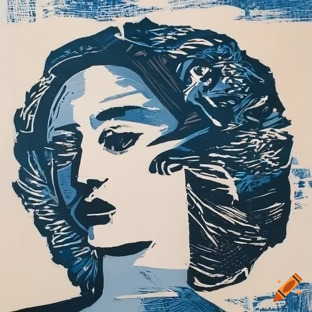 Linocut print of a playful mermaid by Robert Rauschenberg on Craiyon