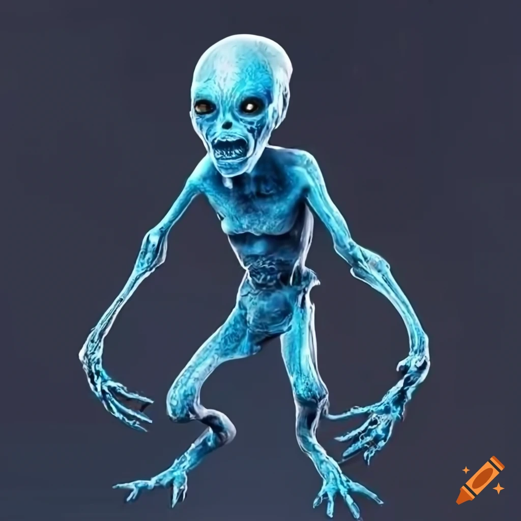 Blue alien character with injured leg on Craiyon