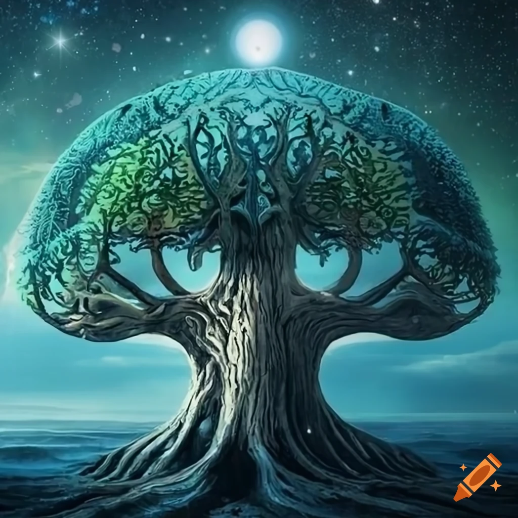 Nordic tree-world artwork representing the universe on Craiyon