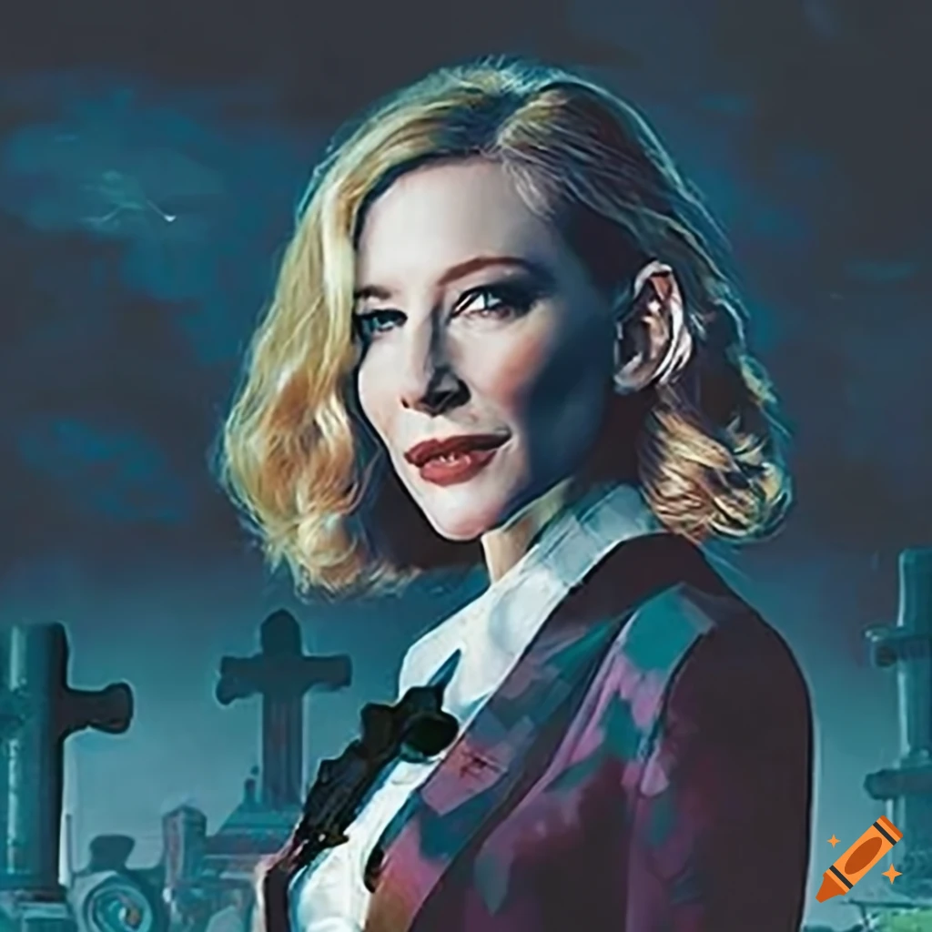 Artistic depiction of a vampire in a cemetery