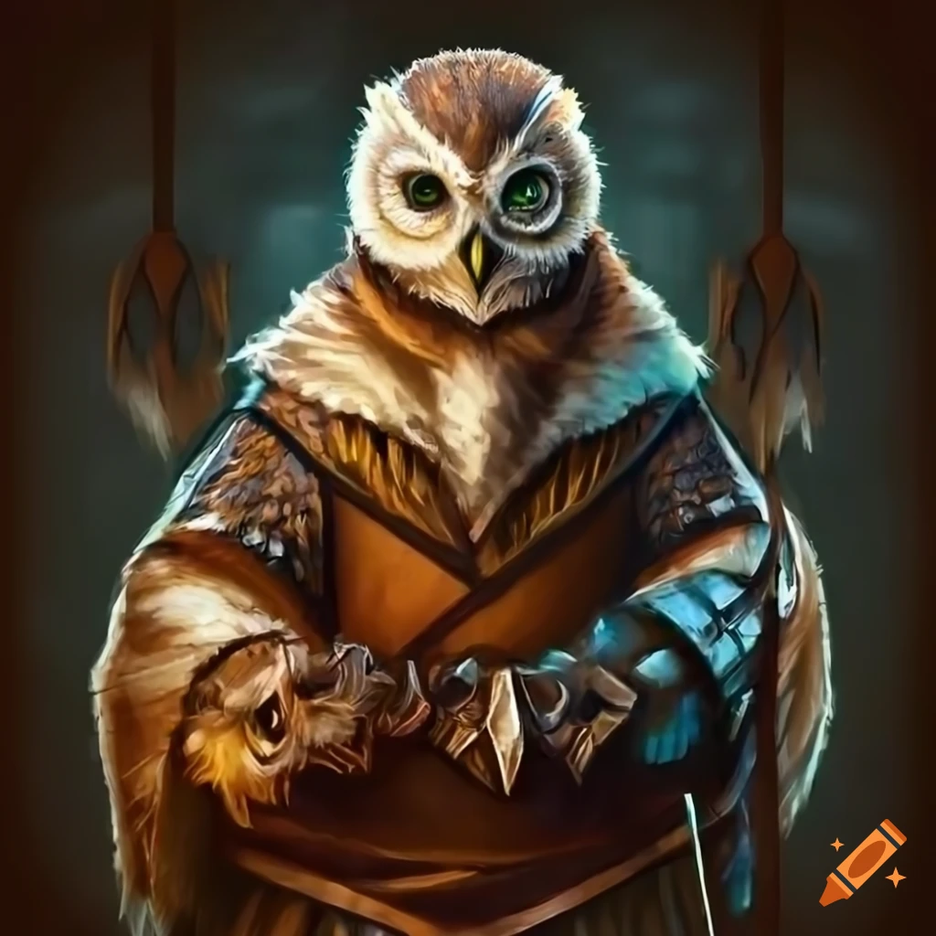 Detailed illustration of an owl-human hybrid on Craiyon