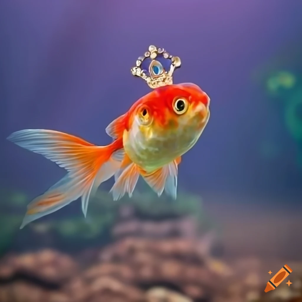 Goldfish with princess crown in castle ruins on Craiyon