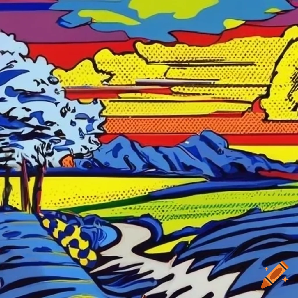 Colorful pop art landscape by Roy Lichtenstein on Craiyon