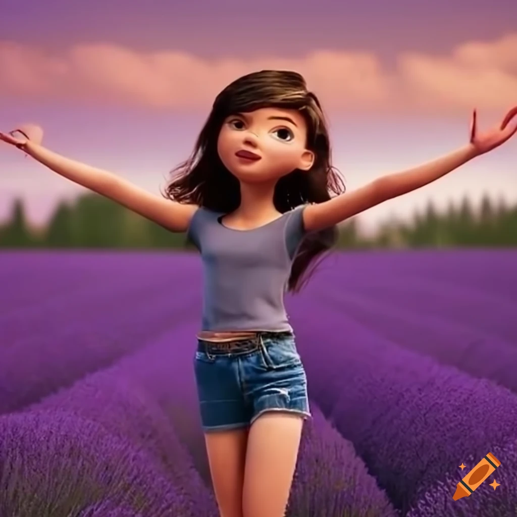Pixar movie poster with a girl in a lavender field on Craiyon