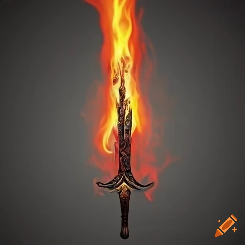 Artistic illustration of a flaming sword on Craiyon