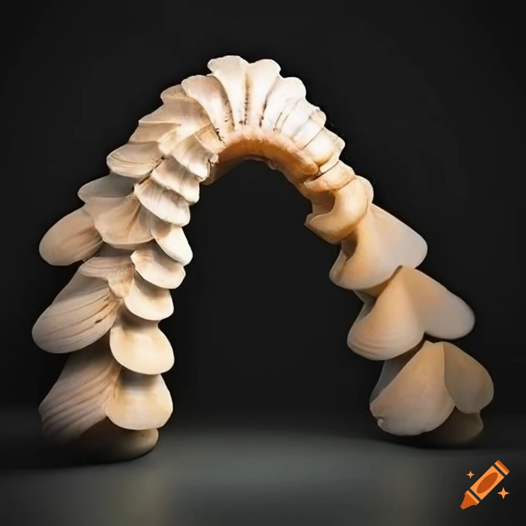 Giant clam shell arch on a beach on Craiyon