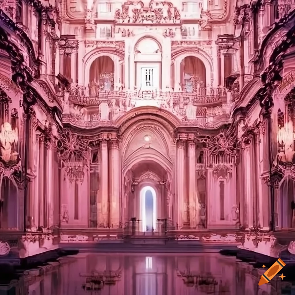 Pink palace with elegant architecture on Craiyon