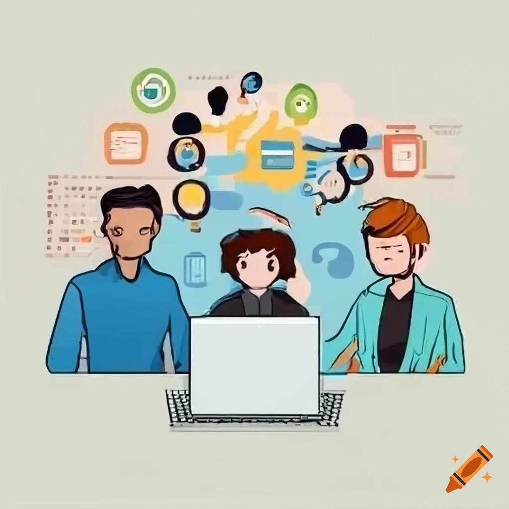 Developers coding and collaborating on a laptop on Craiyon