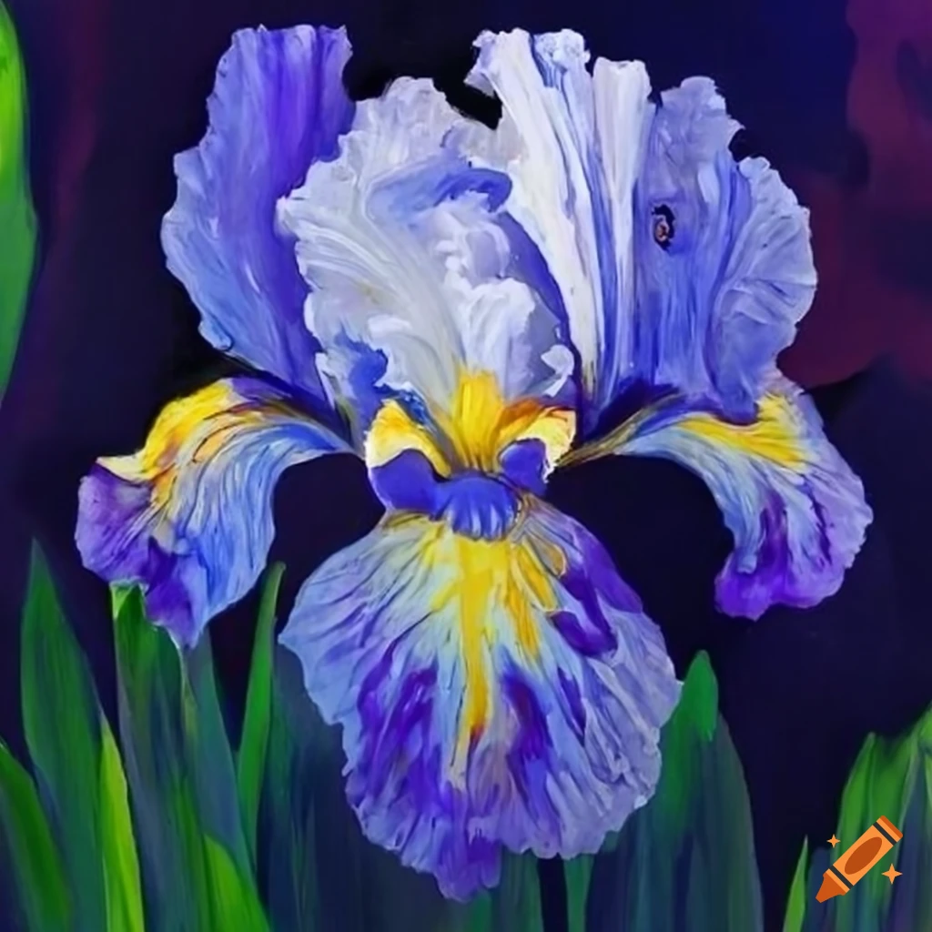 Impressionistic painting of irises with a pallet knife on Craiyon