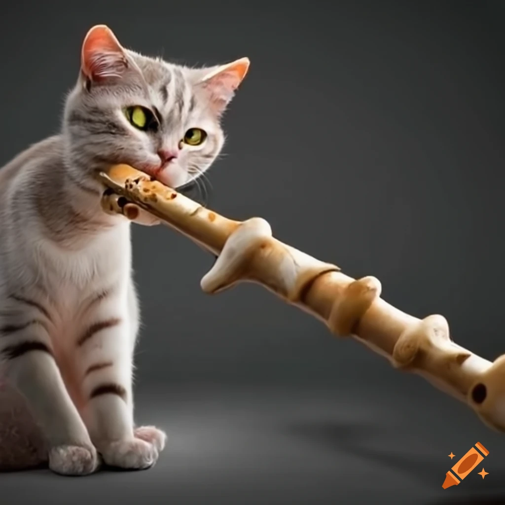 Cat playing a bone flute on Craiyon