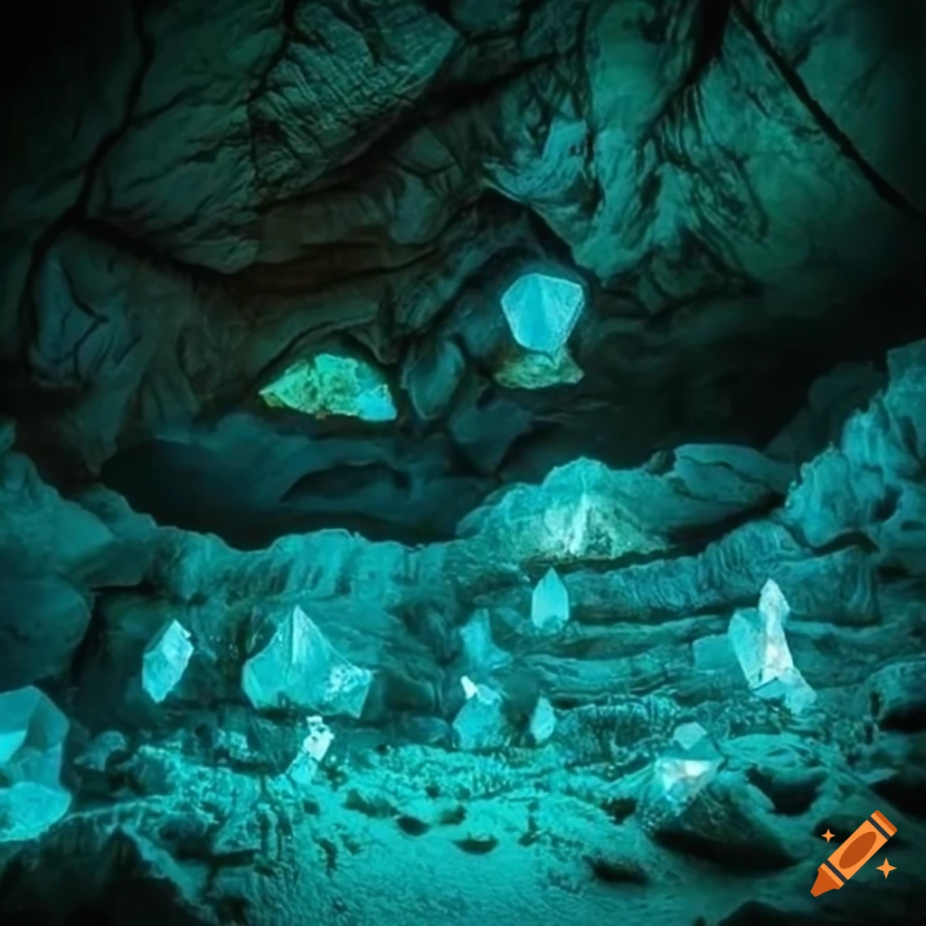 Image of a cave with glowing crystals on Craiyon