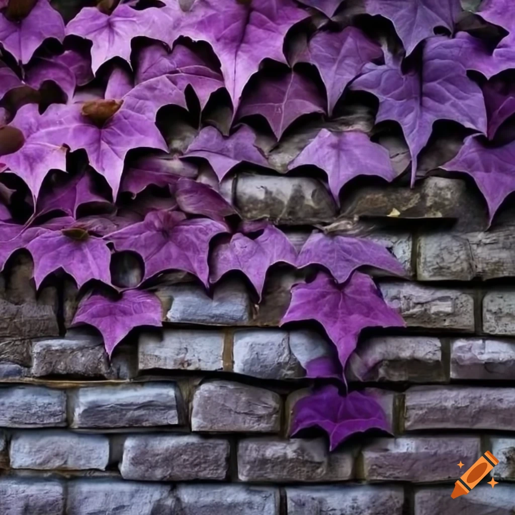 Purple and black ivy vines on a stone wall on Craiyon