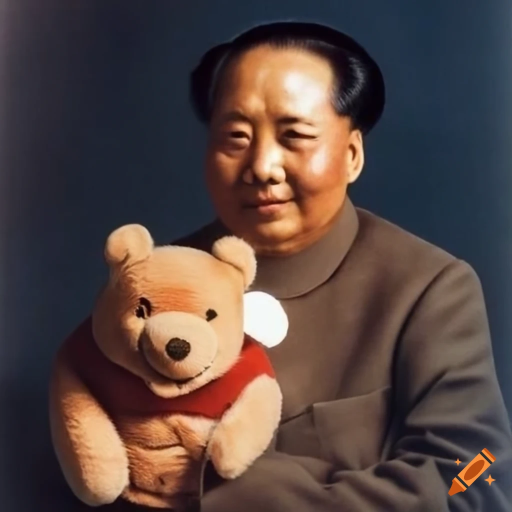 Portrait of mao zedong with a winnie the pooh plush on Craiyon