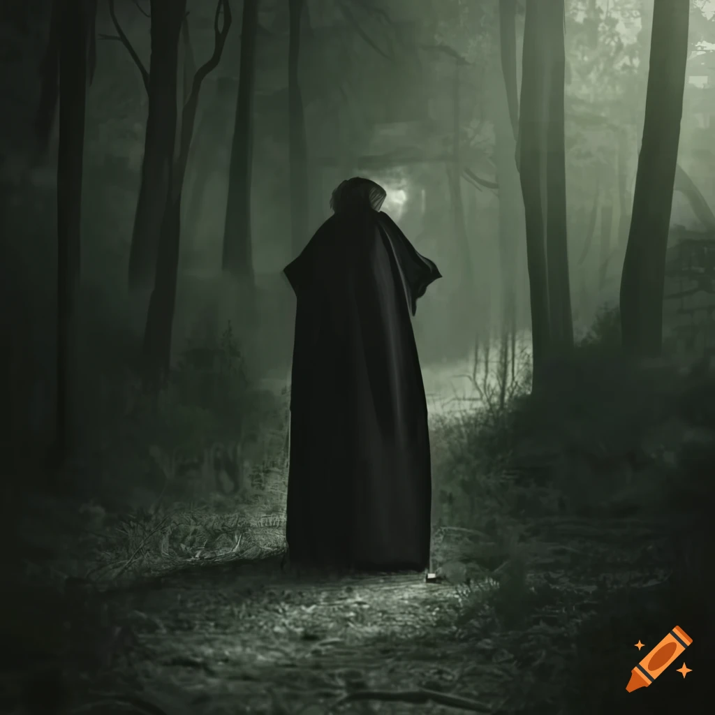 Black and white art of a vampire in a monk's cassock on Craiyon