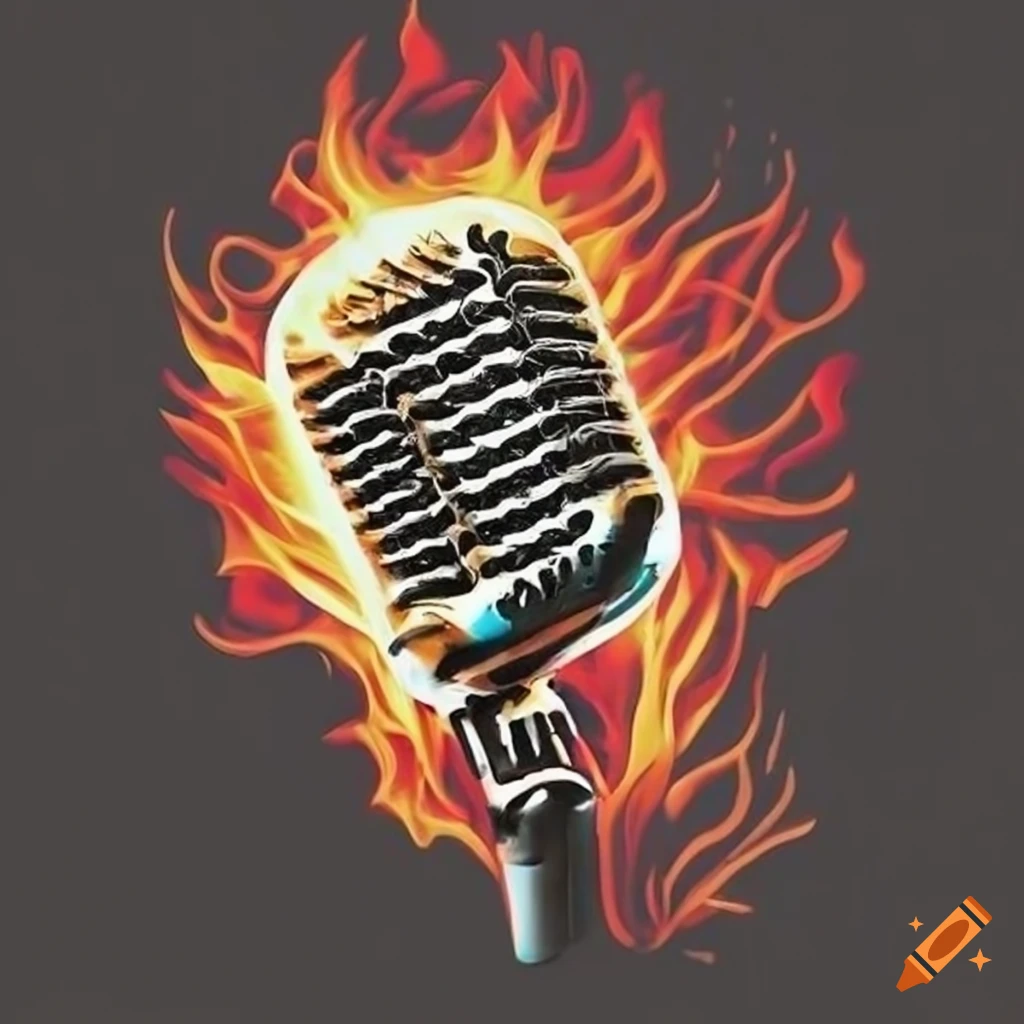Stencil art of a flaming microphone on Craiyon