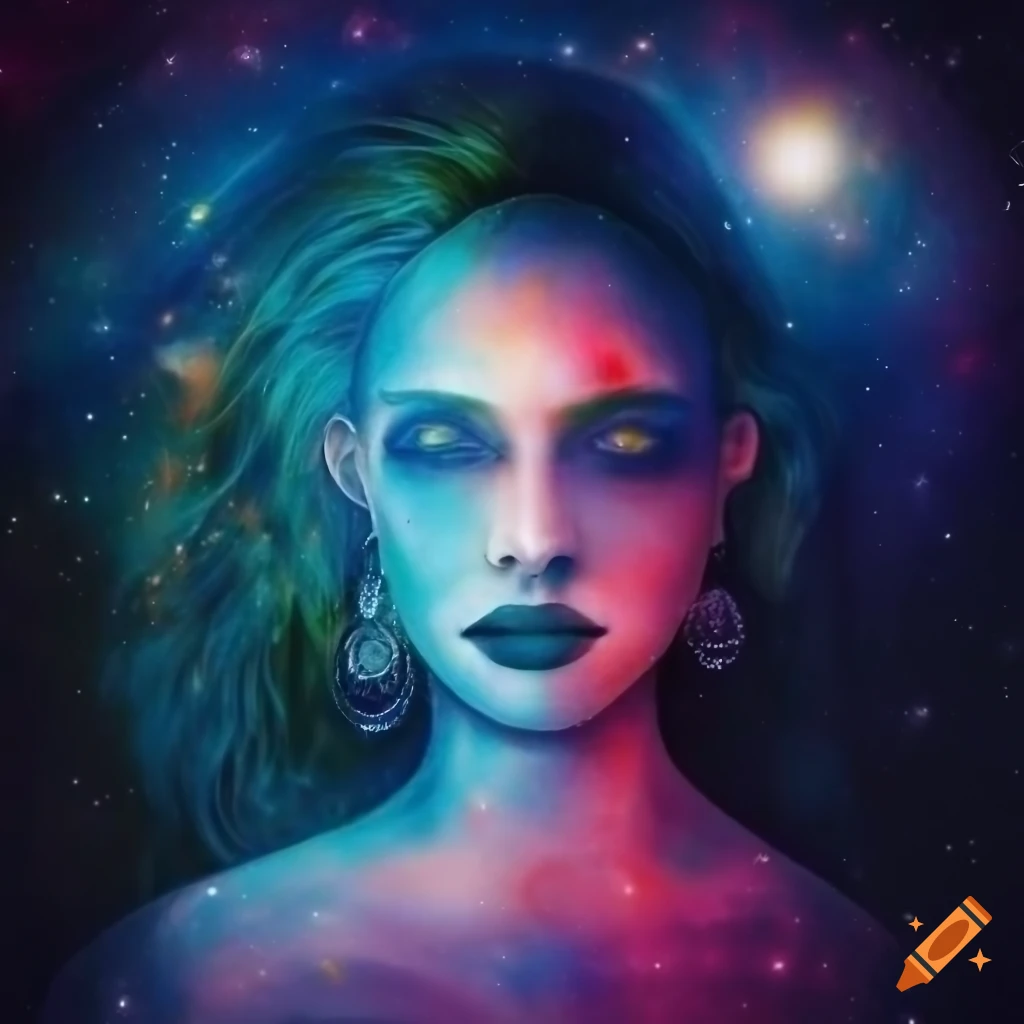 Artistic representation of a feminine cosmic being on Craiyon