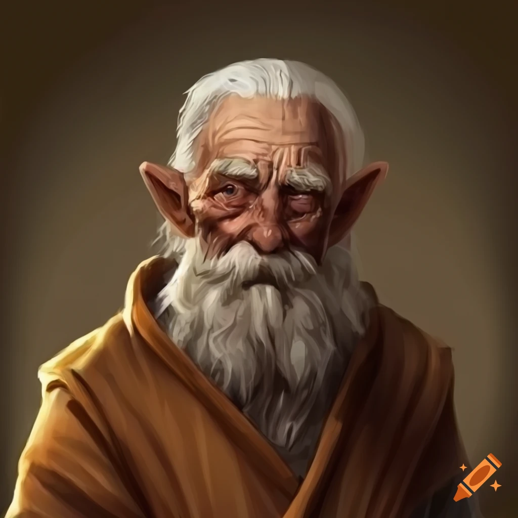 Elderly male DND character wearing robes on Craiyon