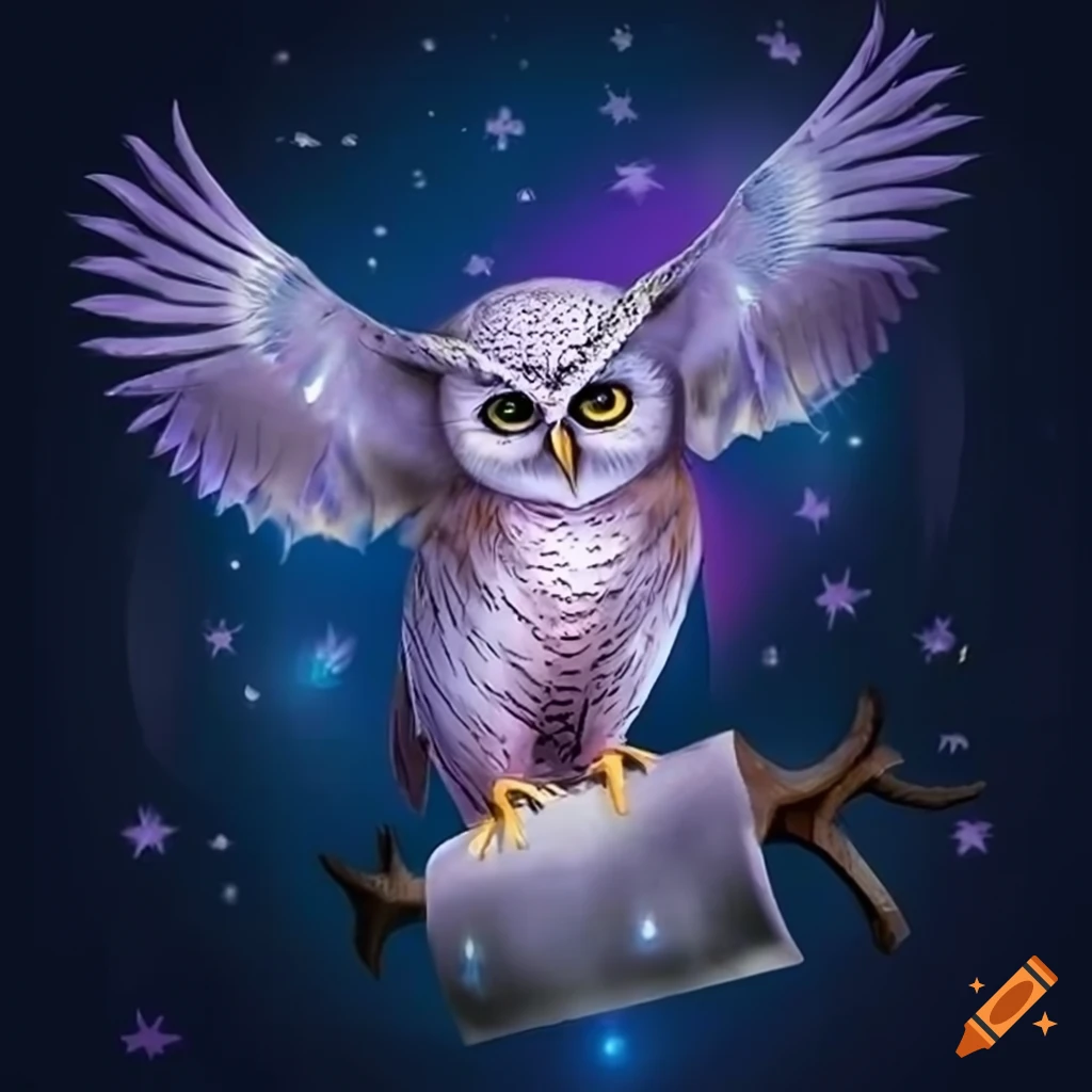 Ethereal owl with shimmering feathers on Craiyon