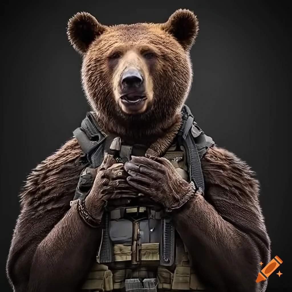 Photo-realistic image of a bear in tactical gear on Craiyon