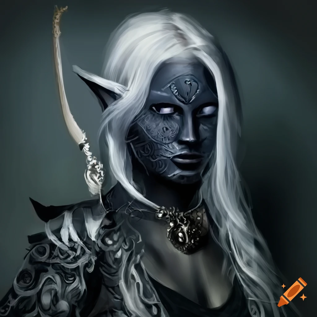 Renaissance painting of a female drow with a black venetian mask on Craiyon