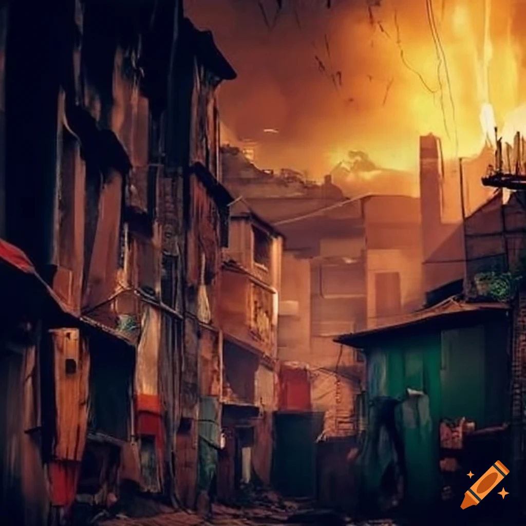 Image of a desolate slum in a dystopian world on Craiyon