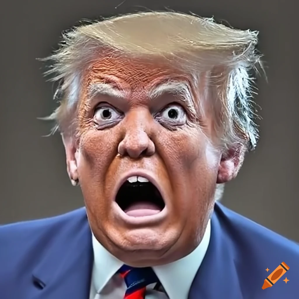 Caricature of Donald Trump appearing frightened on Craiyon