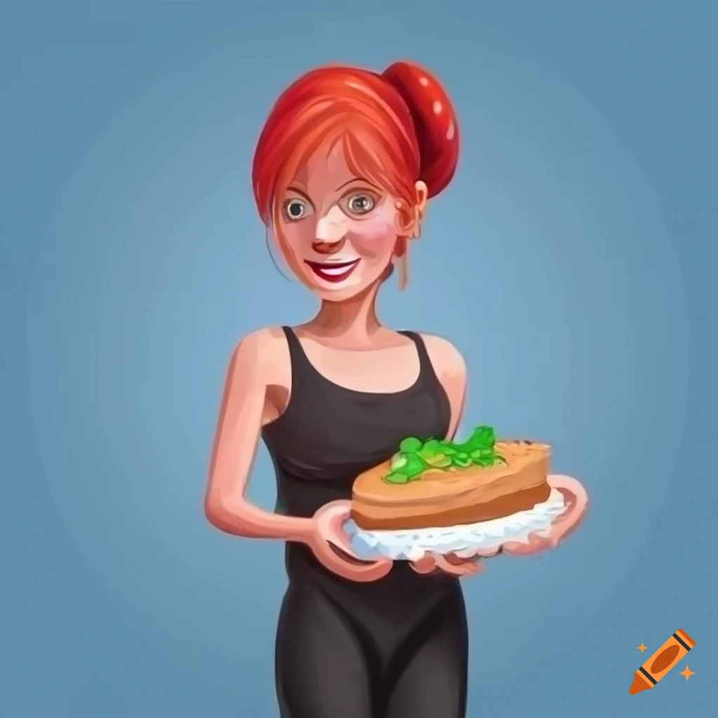 Smiling farm lady with a pie and vegetables on Craiyon