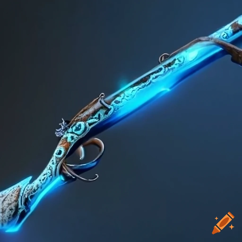 Mystical musket with glowing blue runes on Craiyon