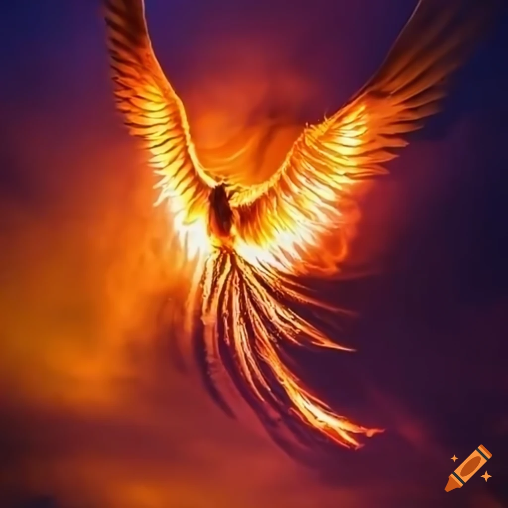 Phoenix flying with fiery wings on Craiyon