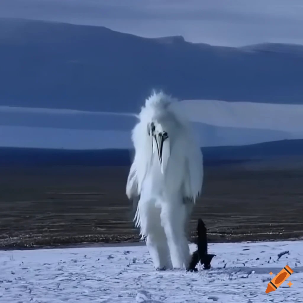 Photograph of a mythical creature in a snowy landscape on Craiyon