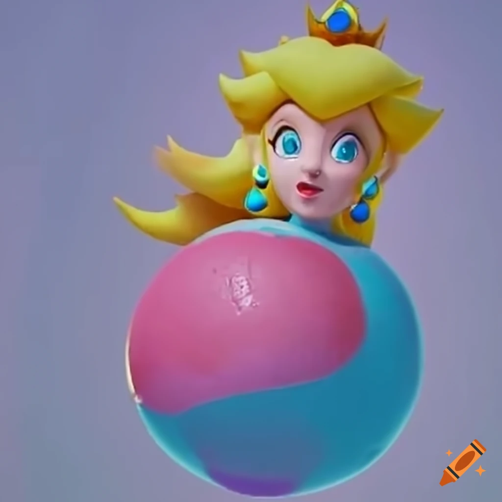 Image of princess peach trapped in a giant blue rubber ball on Craiyon