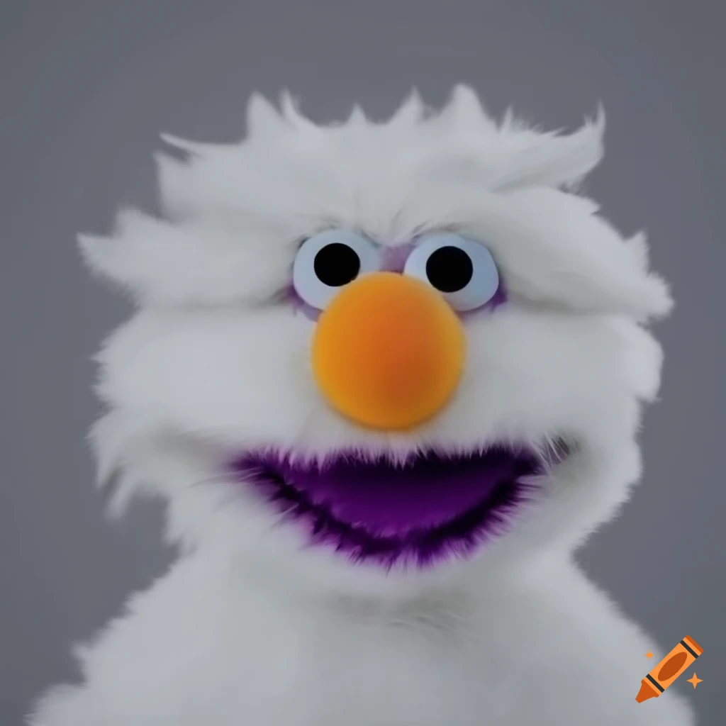 Elmo with white fur and purple bow tie on Craiyon