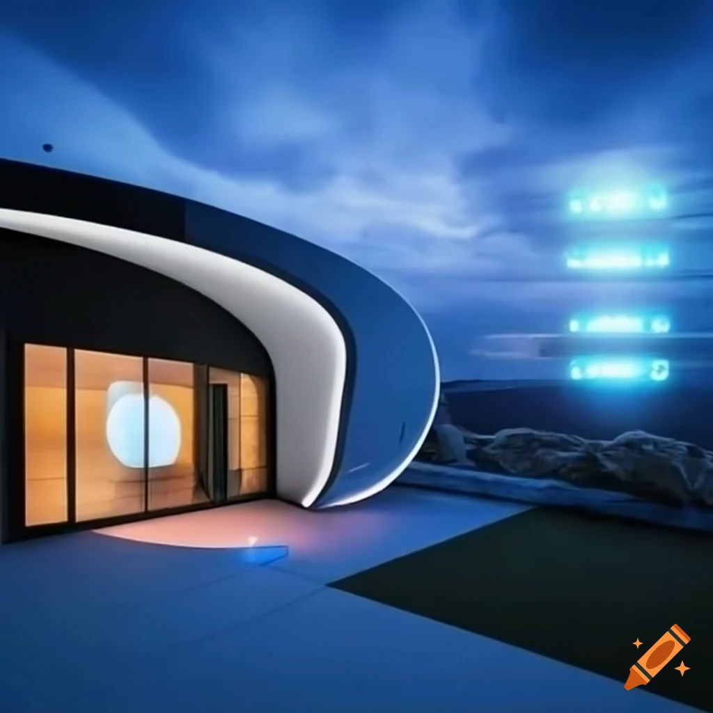 Exterior of a futuristic automated home on Craiyon
