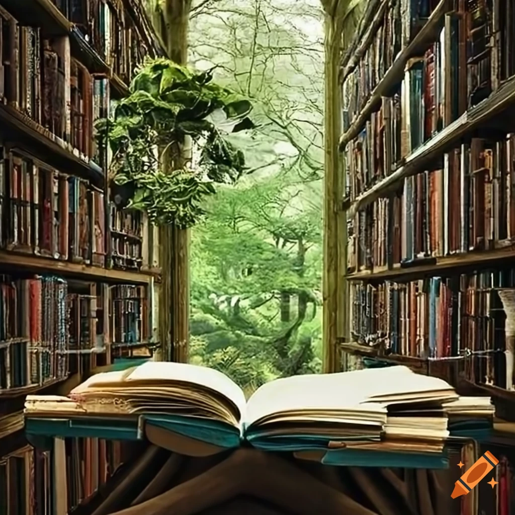 Inspiring book library in the midst of nature on Craiyon