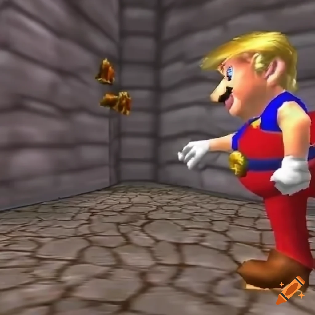 Screenshot of donald trump in super mario 64 on Craiyon
