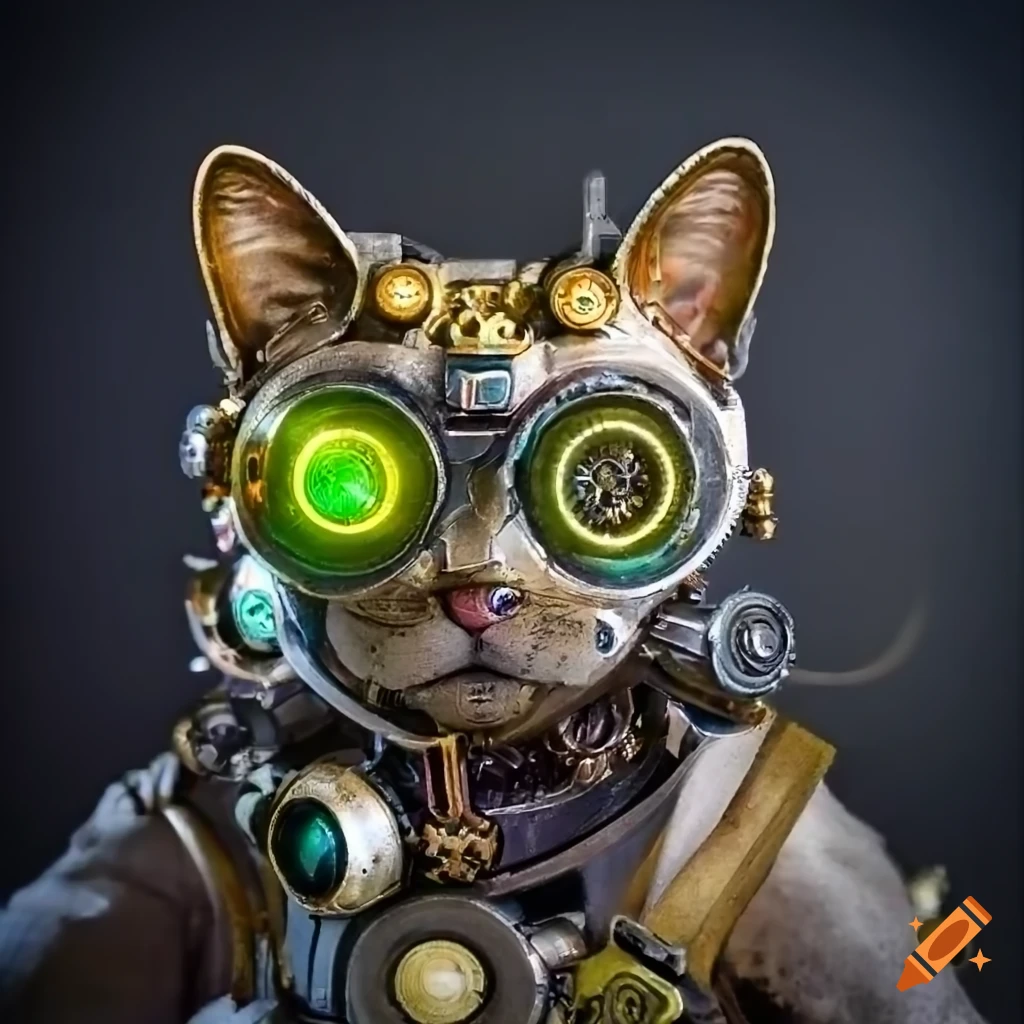 Extremely detailed steampunk cyborg cat on Craiyon