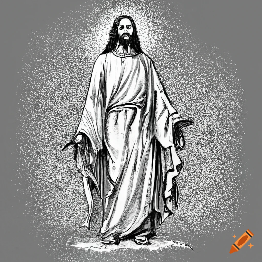 Ink drawing of full-body Jesus on Craiyon