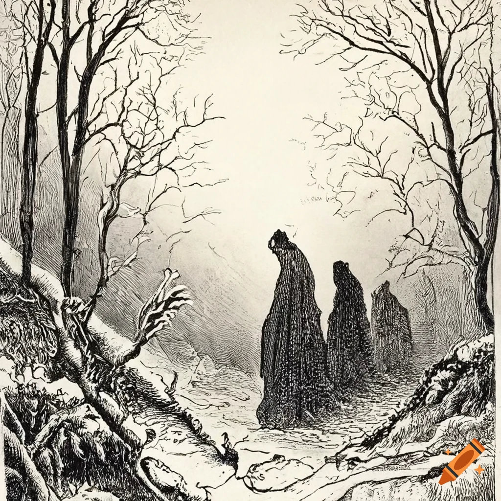 Ink drawing of deer in a winter landscape on Craiyon