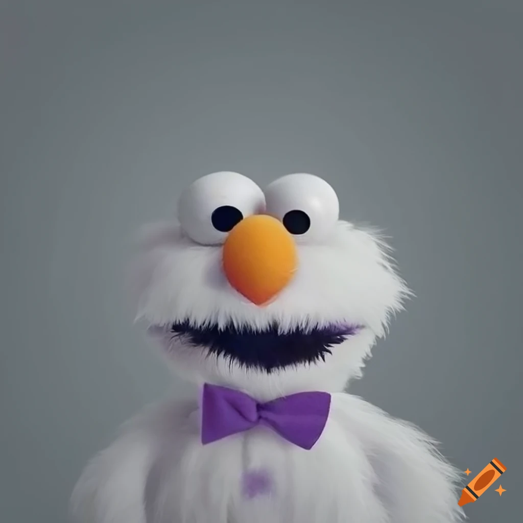 Elmo with white fur and purple bow tie on Craiyon