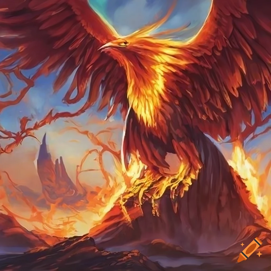 Epic artwork of a rising fire phoenix on Craiyon